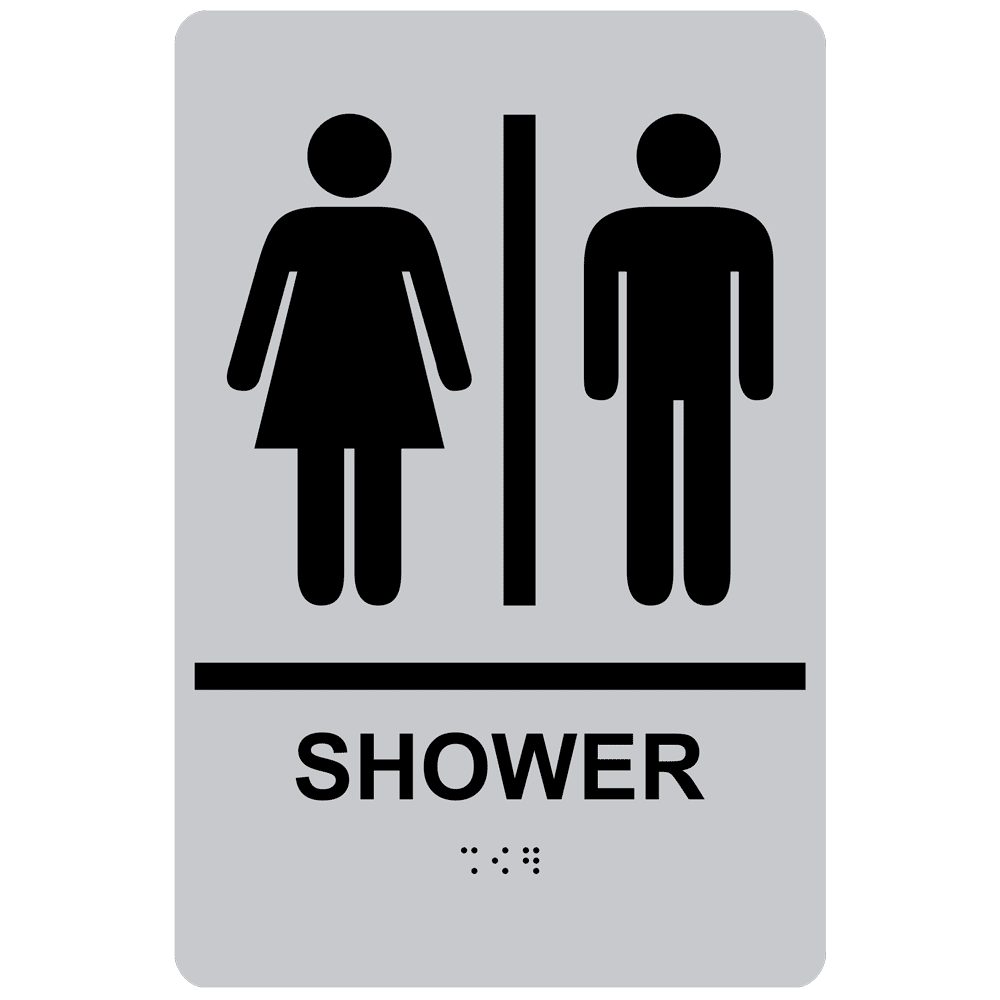 ADA Shower With Symbol Braille Sign RRE-830_BLKonSLVR Wayfinding