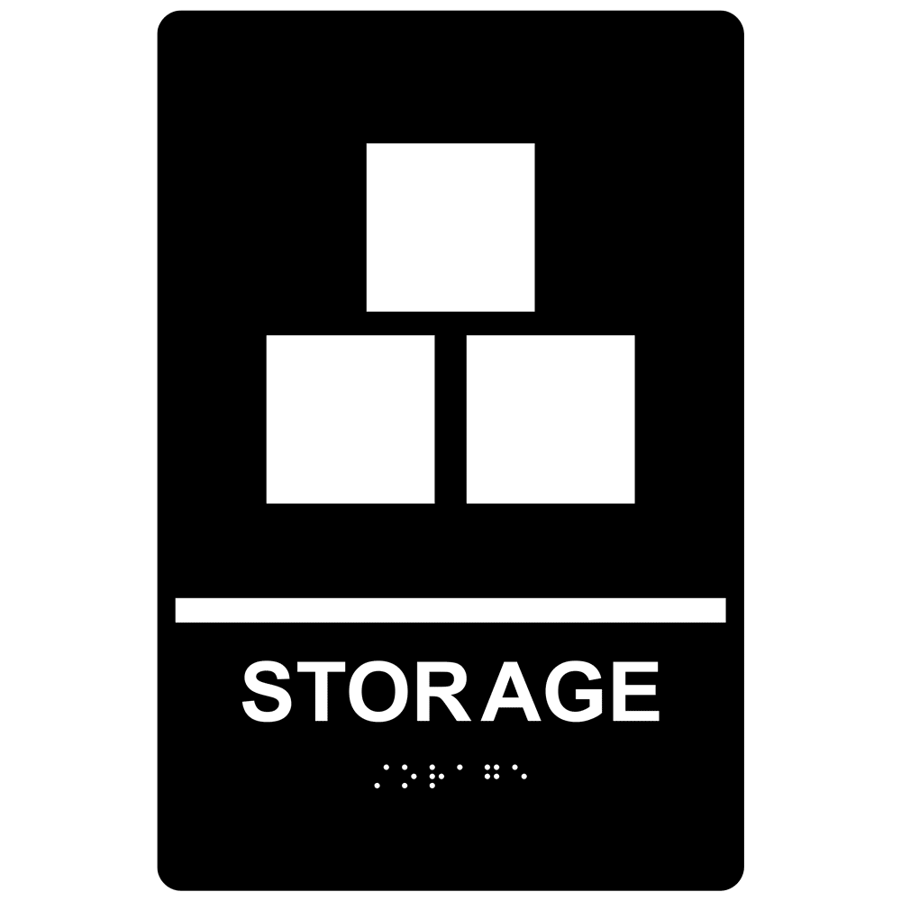 ADA Storage With Symbol Braille Sign RRE-905_WHTonBLK Wayfinding