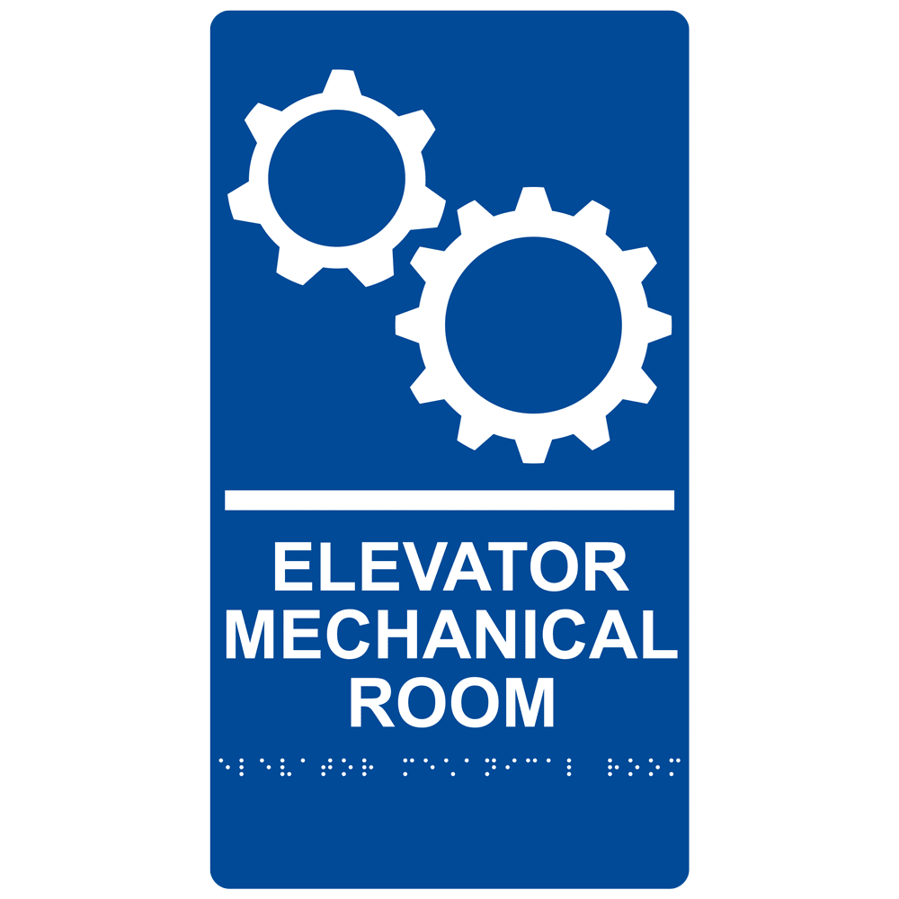 ADA Elevator Mechanical Room Braille Sign RRE-935_WHTonBLU Wayfinding