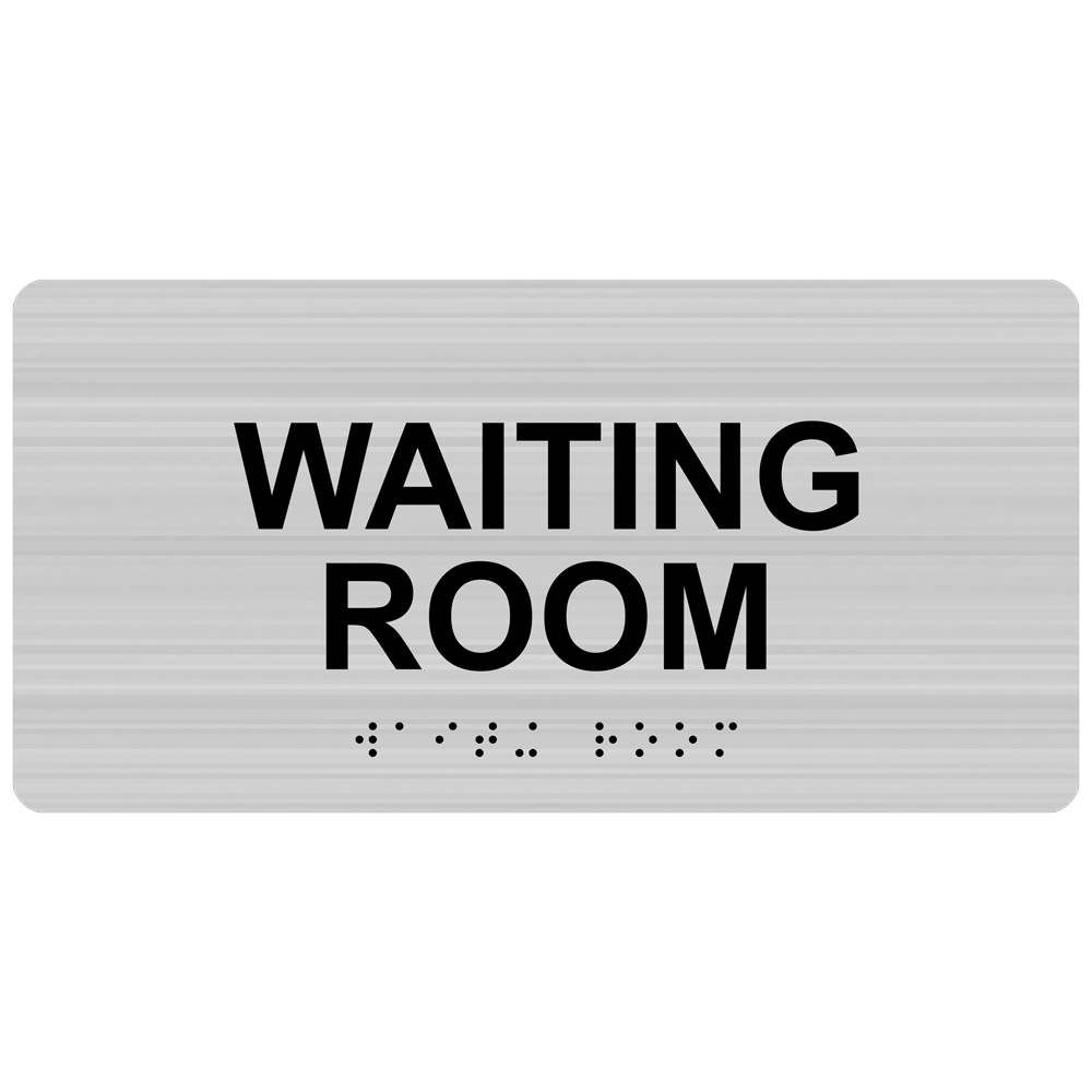 ADA Waiting Room (Braille = Waiting Room) Sign RSME-640_BLKonBRSLVR