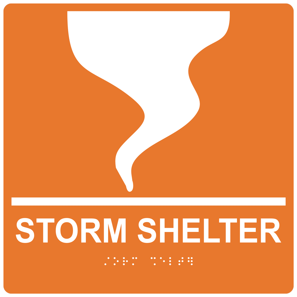 ADA Storm Shelter With Symbol Braille Sign RRE-14838-99_WHTonORNG