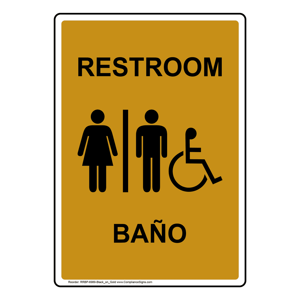 Restroom - Baño Sign With Symbol RRBP-6989-BLKonGLD Restrooms
