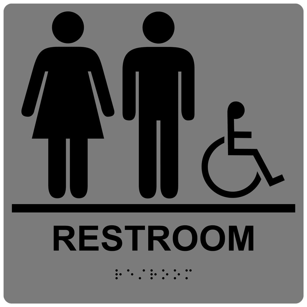 ADA Restroom With Symbol Braille Sign RRE-120-99_BLKonGray Restrooms