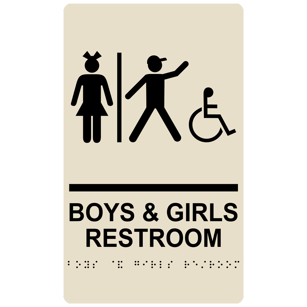 ADA Boys And Girls Restroom Braille Sign RRE-14771_BLKonAlmond Restrooms