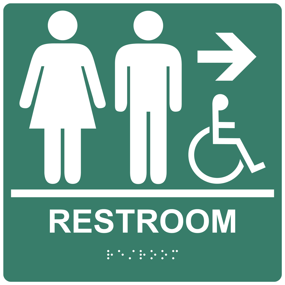 ADA Restroom With Symbol Braille Sign RRE-14819-99_WHTonPNGRN
