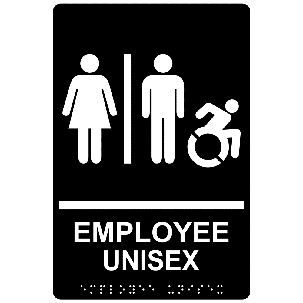 Employee Unisex Restroom Braille Sign With Dynamic Accessibility Symbol ...