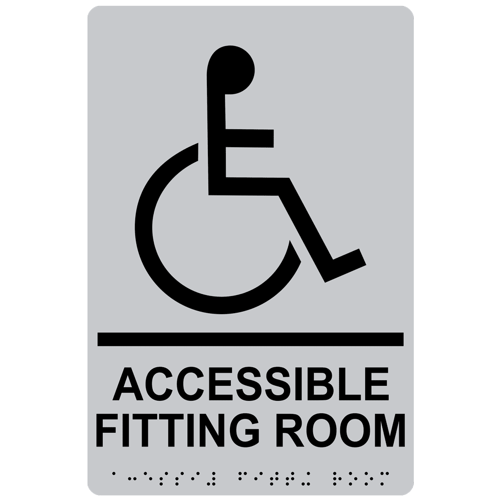 ADA Accessible Fitting Room Braille Sign RRE-19949_BLKonSLVR Restrooms