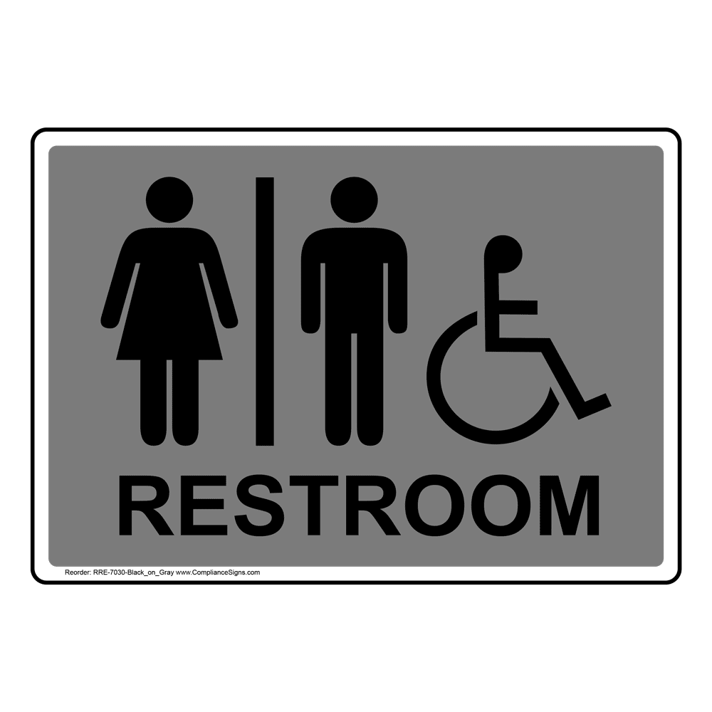 Restroom Black on Gray Sign With Symbol RRE-7030-BLKonGray Restrooms
