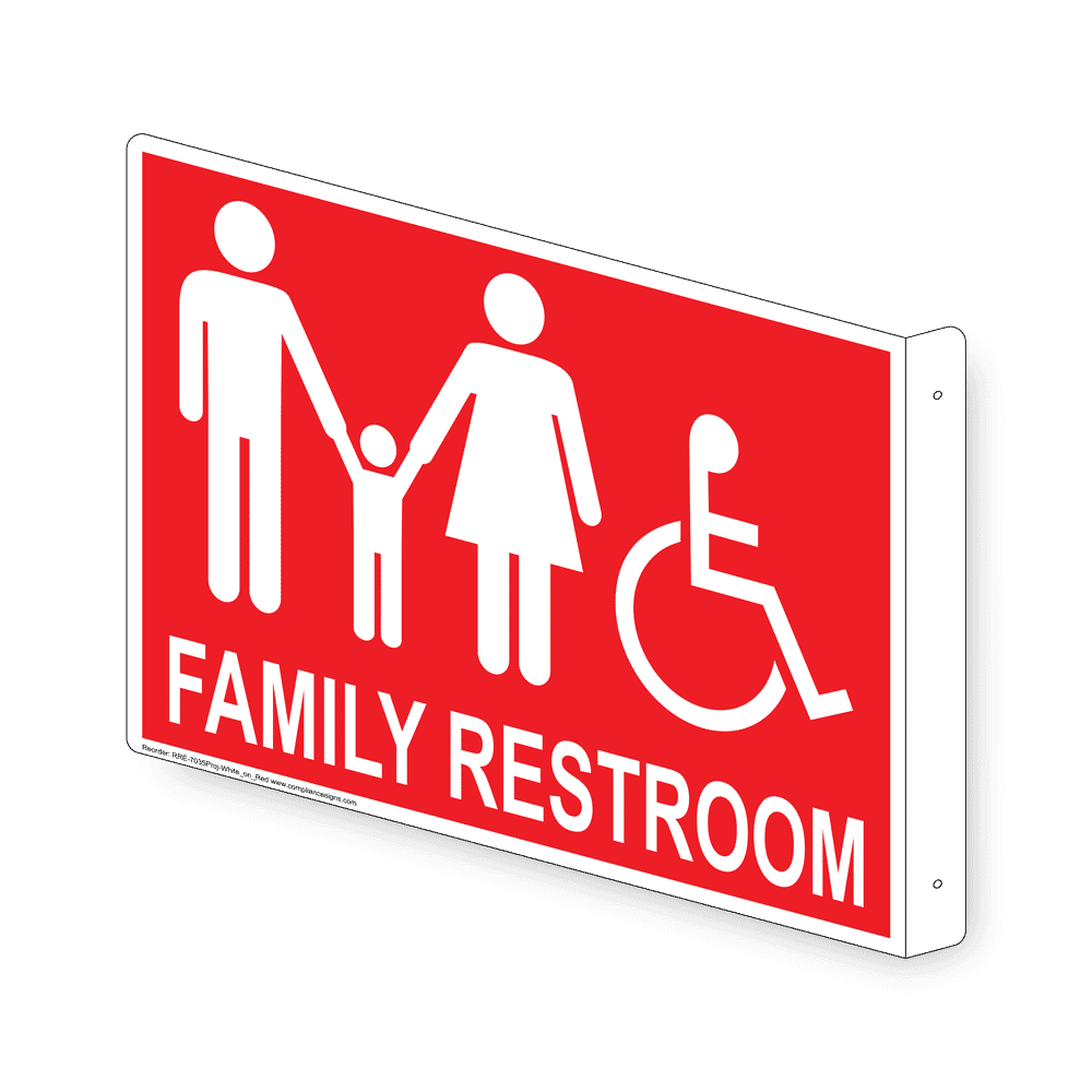 Family Restroom Sign With Symbol RRE-7035Proj-WHTonRed Restrooms