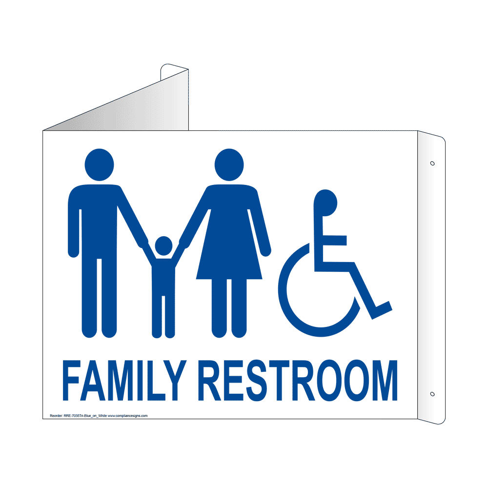 Family Restroom Sign With Symbol RRE-7035Tri-BLUonWHT Restrooms