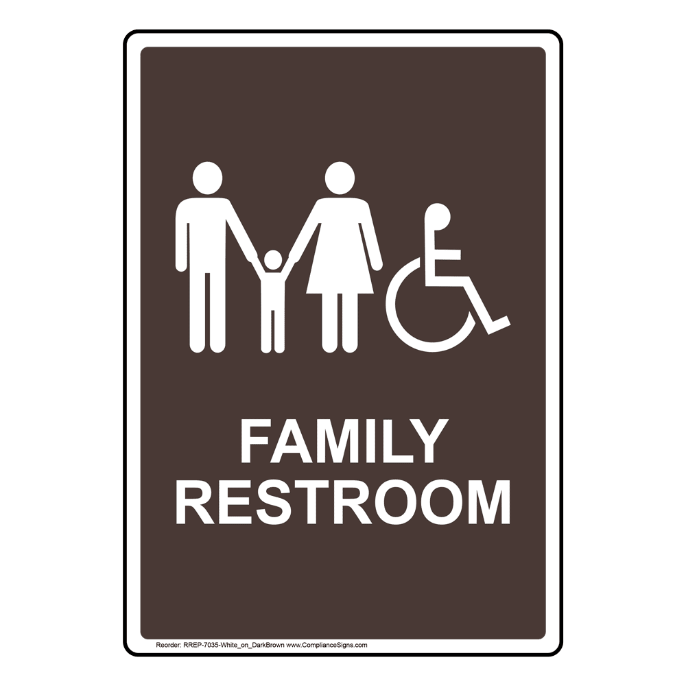 Portrait Family Restroom Sign With Symbol RREP-7035-WHTonDKBRN Restrooms