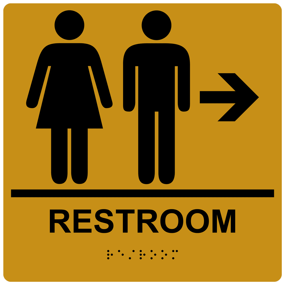 Square ADA Restroom (Braille = Restroom) Sign RRE-14817-99_BLKonGLD