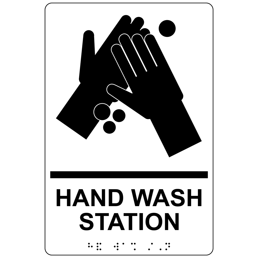 ADA Hand Wash Station Braille Sign RRE-997_BLKonWHT Hand Washing