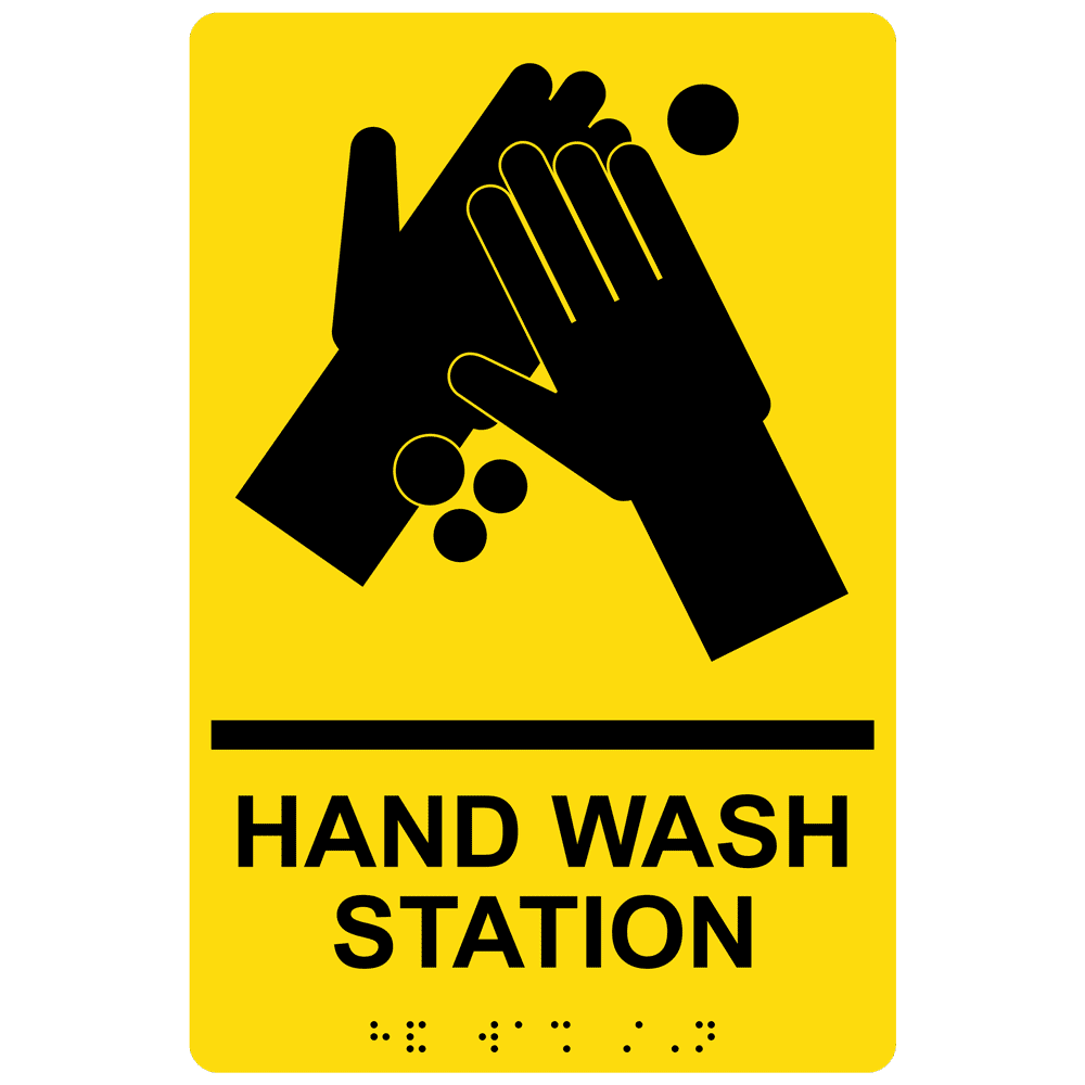ADA Hand Wash Station Braille Sign RRE-997_BLKonYLW Hand Washing