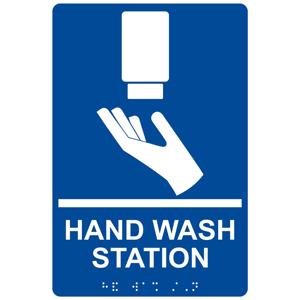 ADA Hand Wash Station Braille Sign RRE-999_WHTonBLU Hand Washing