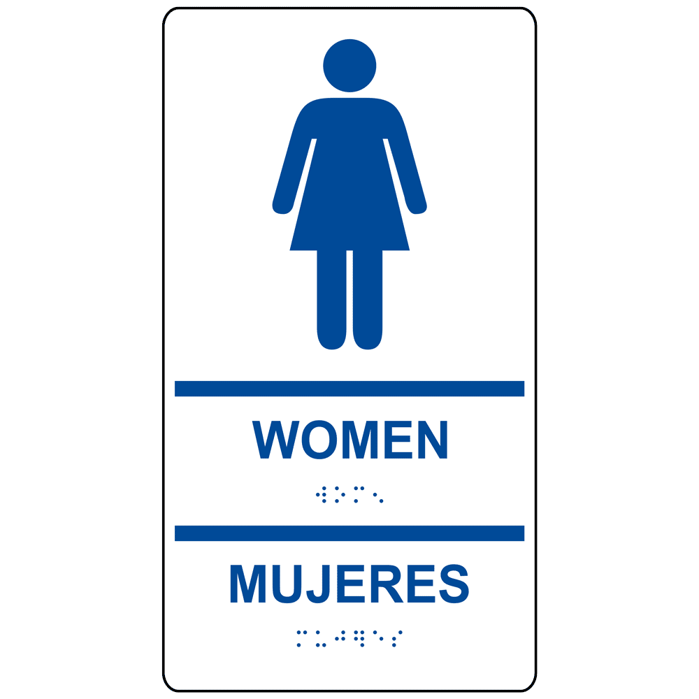 ADA Women Mujeres Bilingual Braille Sign RRB-125_BLUonWHT