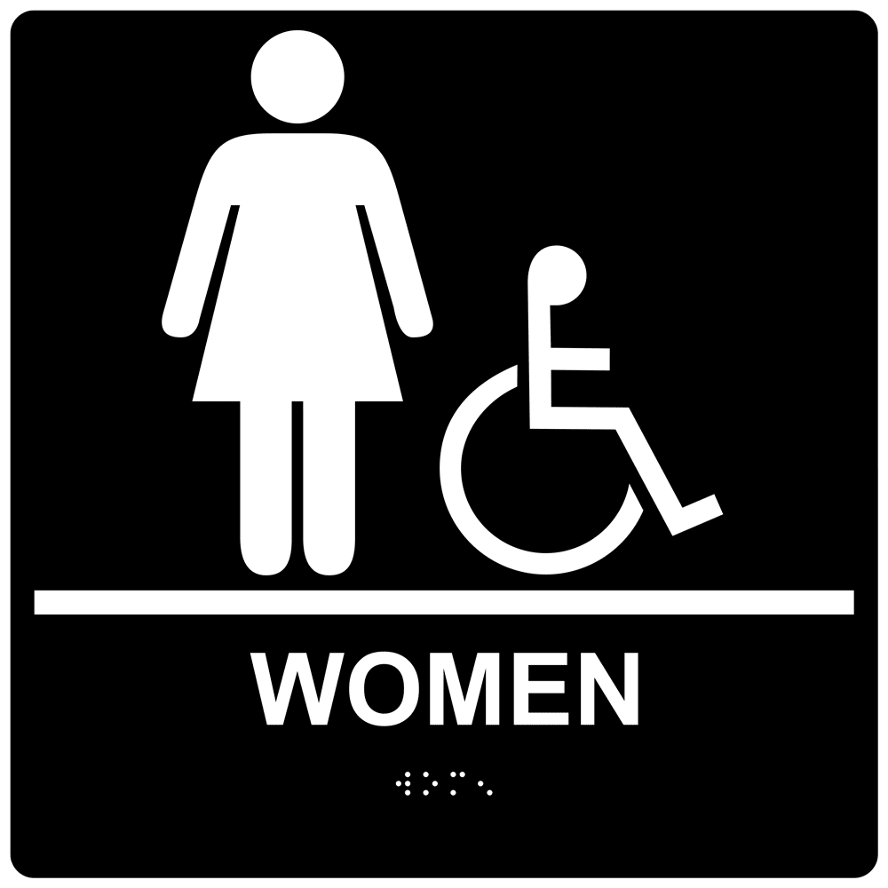 ADA Women With Symbol Braille Sign RRE-130-99_WHTonBLK Womens / Girls