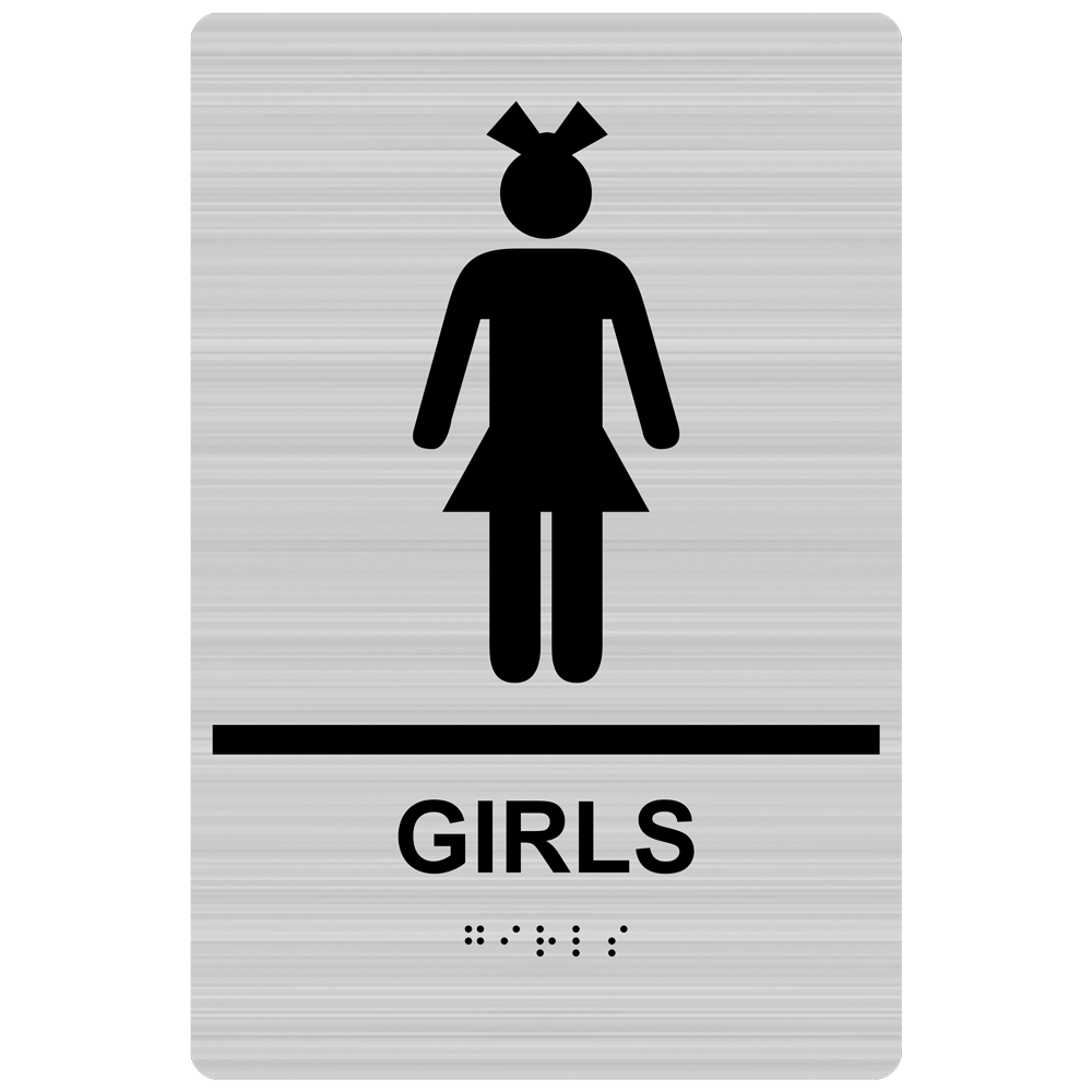Portrait ADA Girls (Braille = Girls) Sign RRE-135_BLKonBRSLVR
