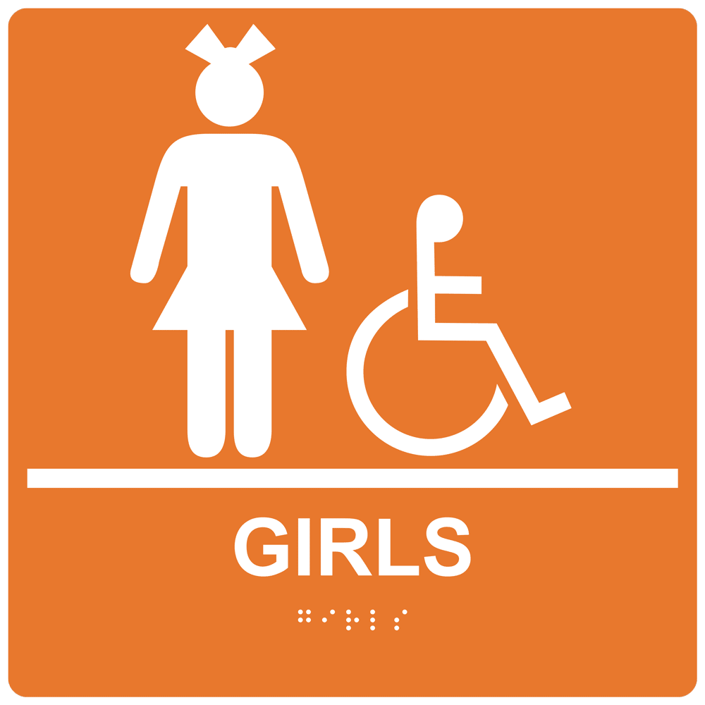ADA Girls Braille Sign RRE-140-99_WHTonORNG Womens / Girls