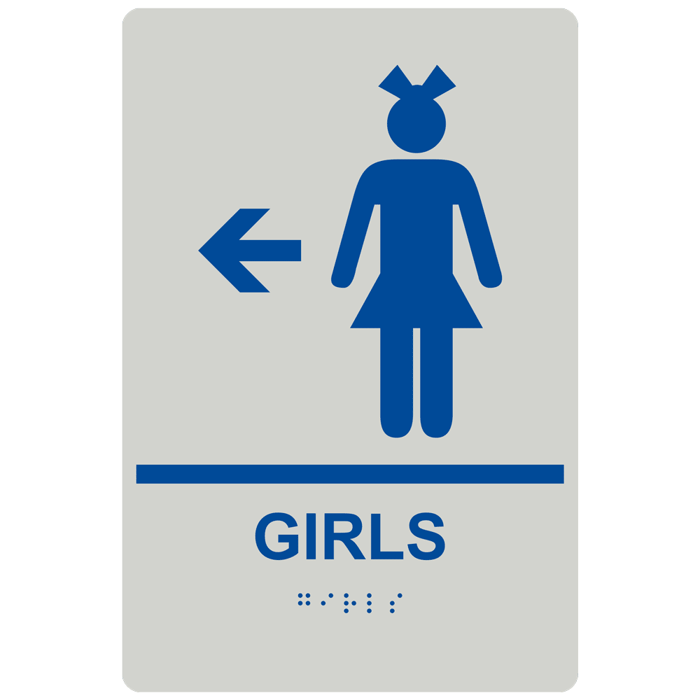 Portrait ADA Girls (Braille = Girls) Sign RRE-14797_BLUonPRLGY