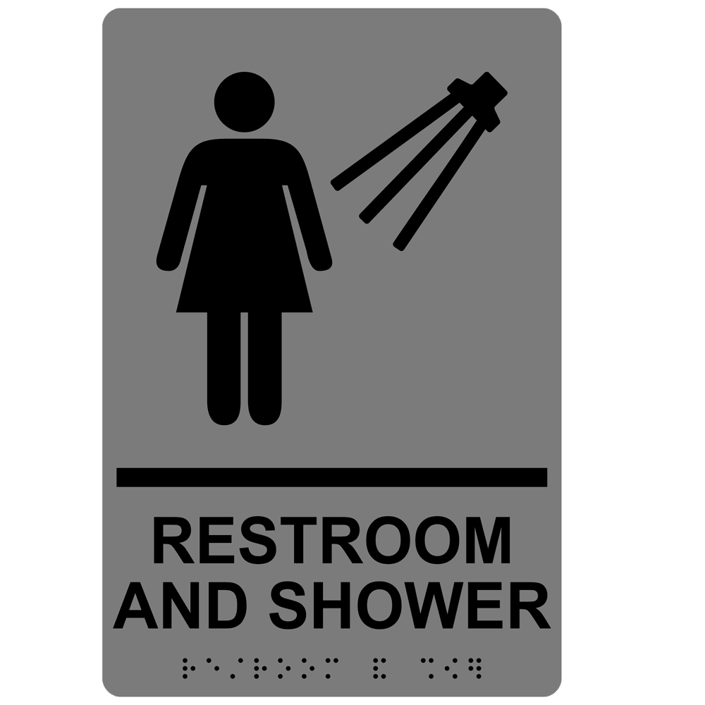 Portrait ADA Restroom And Shower Braille Sign RRE-14823_BLKonGray
