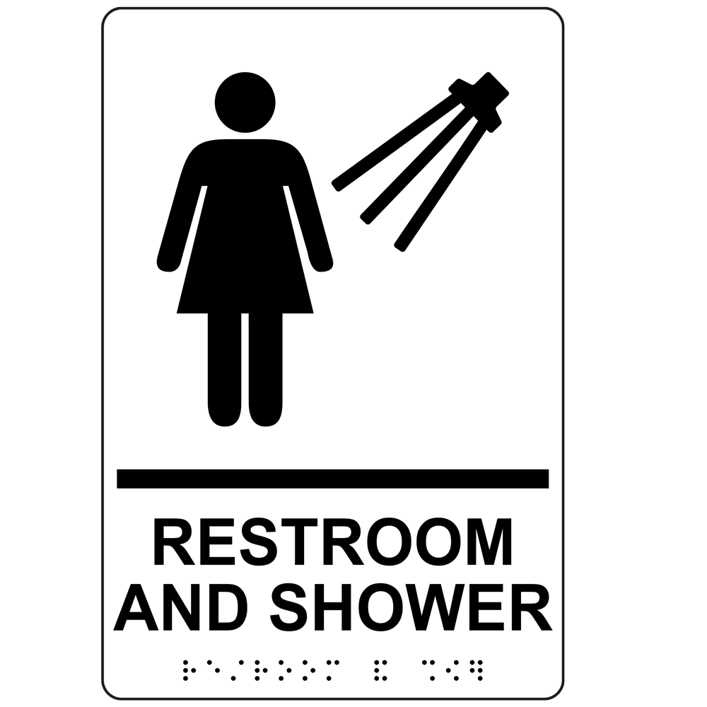 Portrait ADA Restroom And Shower Braille Sign RRE-14823_BLKonWHT