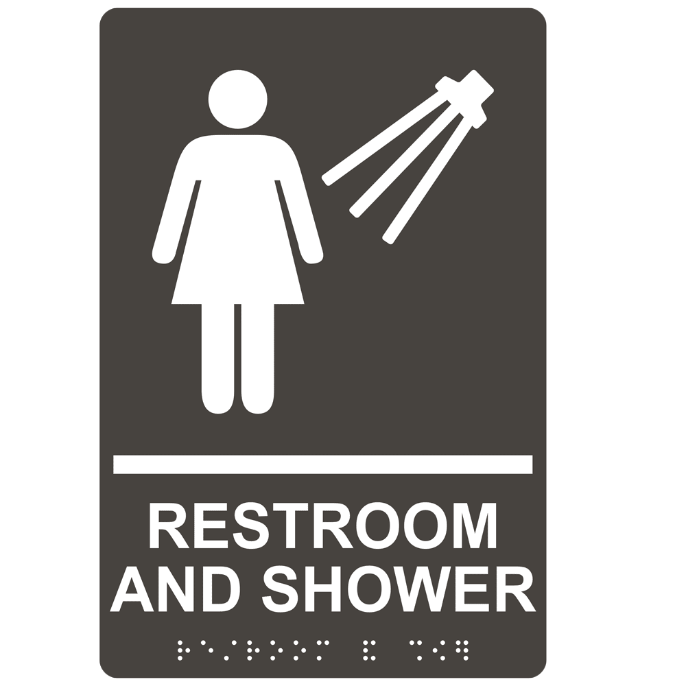 ADA Womens Restroom And Shower Braille Sign RRE-14823_WHTonCHGRY