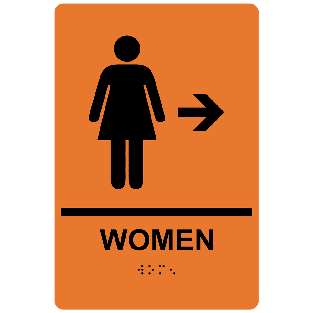 Portrait ADA Women (Braille = Women) Sign RRE-14854_BLKonORNG