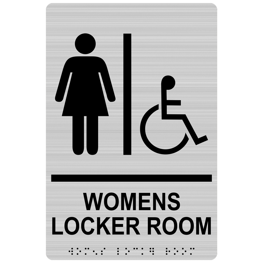 Portrait ADA Womens Locker Room (Braille Sign RRE-19964_BLKonBRSLVR