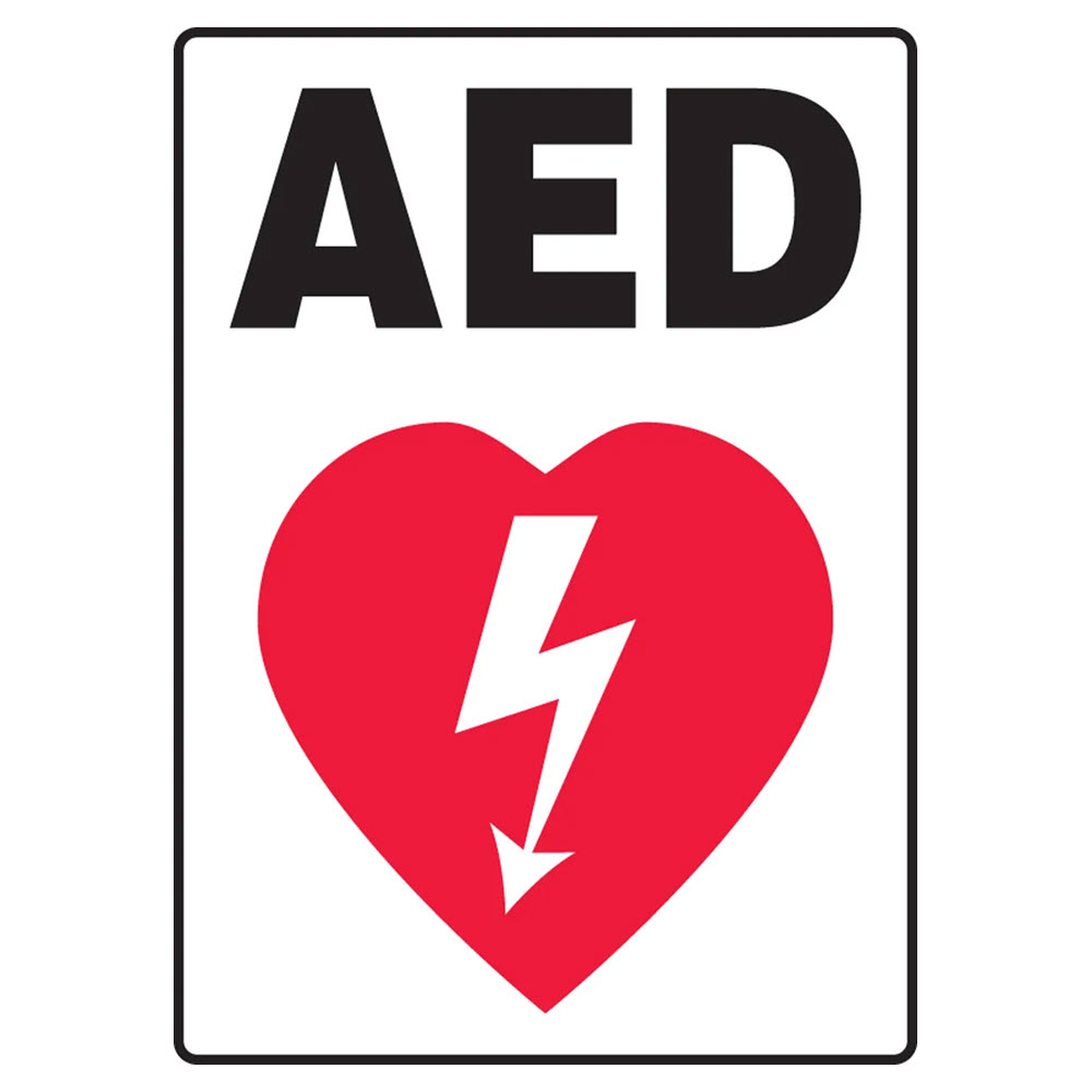 AED Sign With Heart Symbol - 7 x 10 Inch - Plastic
