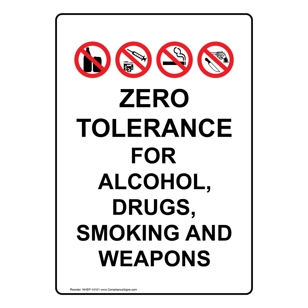 Zero Tolerance For Alcohol Sign or Label - Vertical - Symbol