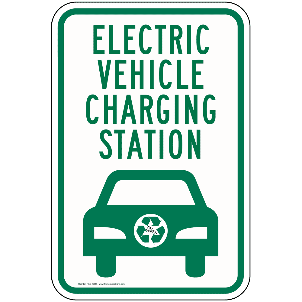 White Reflective Vertical Electric Vehicle Charging Sign With Symbol