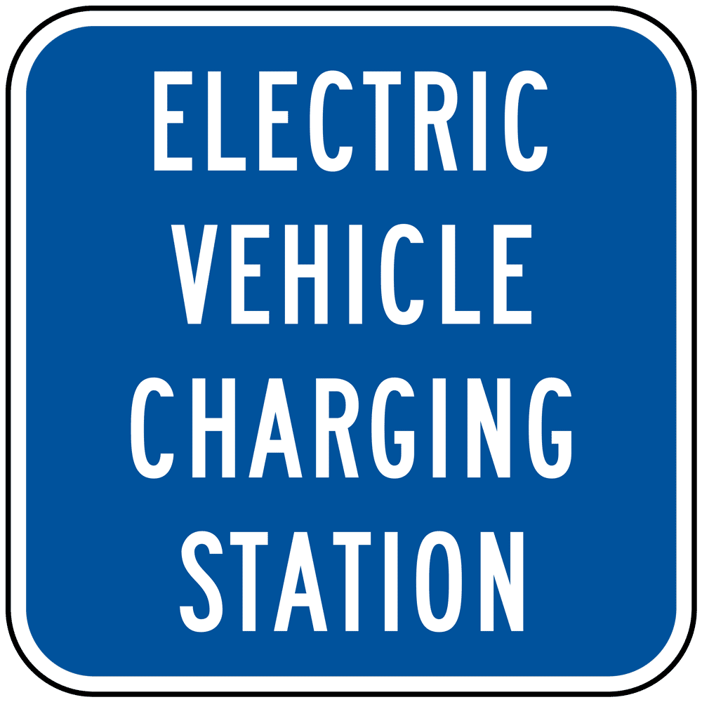 Reflective Blue Sign: Electric Vehicle Charging Station