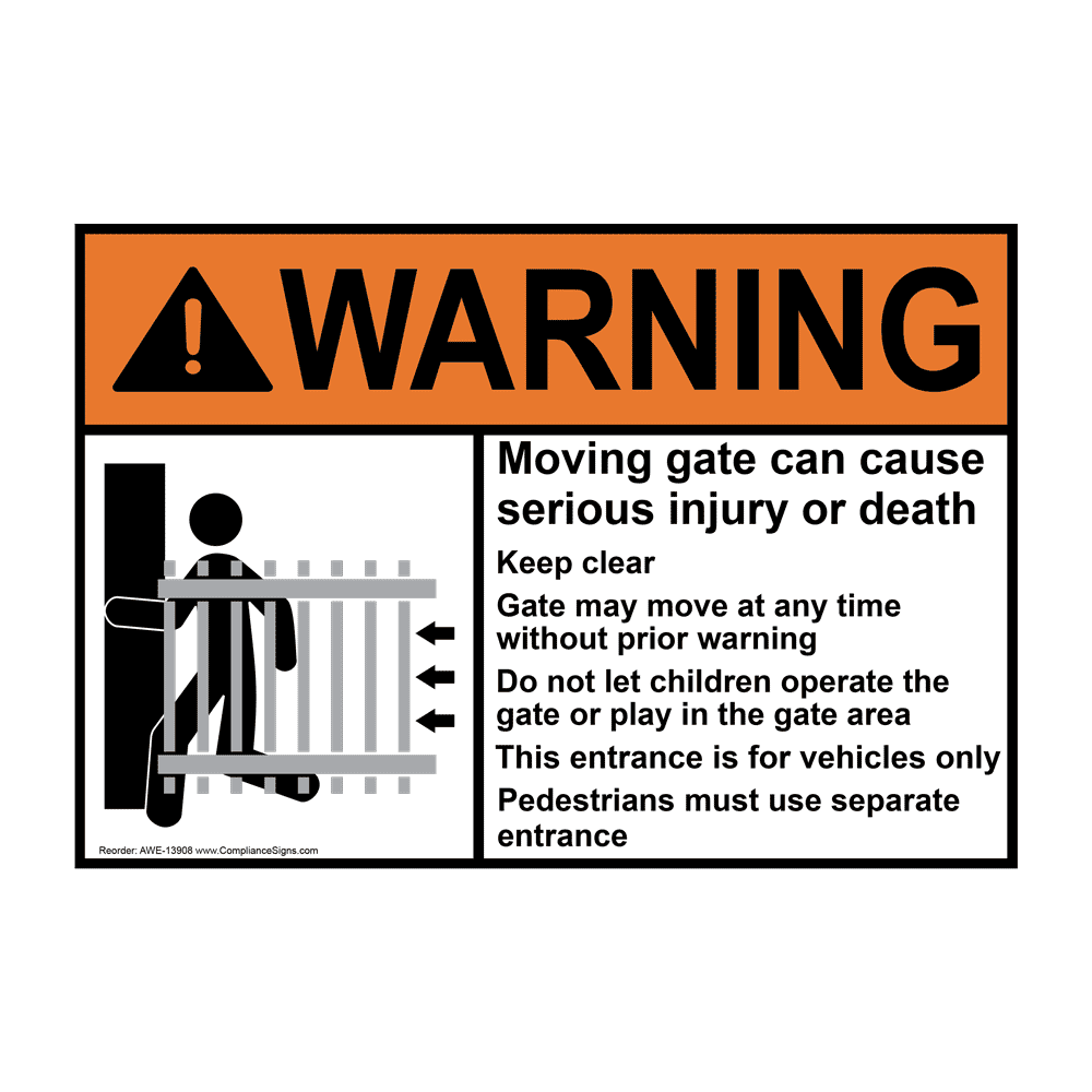 Warning Sign - Moving Gate Can Cause Serious Injury - ANSI - Enter / Exit