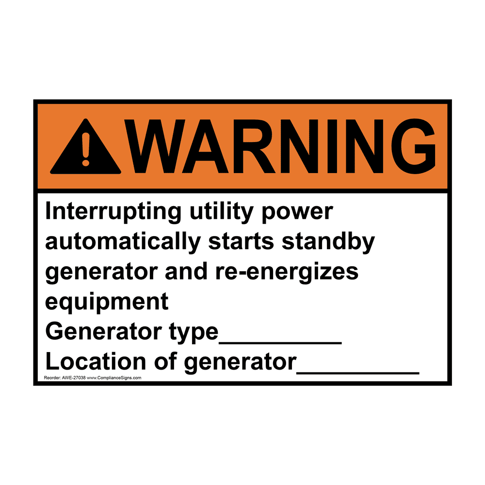 Warning Sign - Interrupting Utility Power Automatically - ANSI