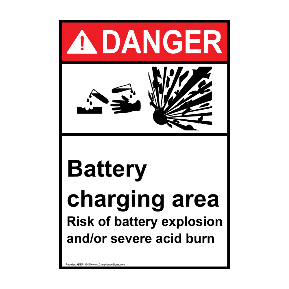 DANGER Battery Charging Area Vertical Sign - Symbol - ANSI