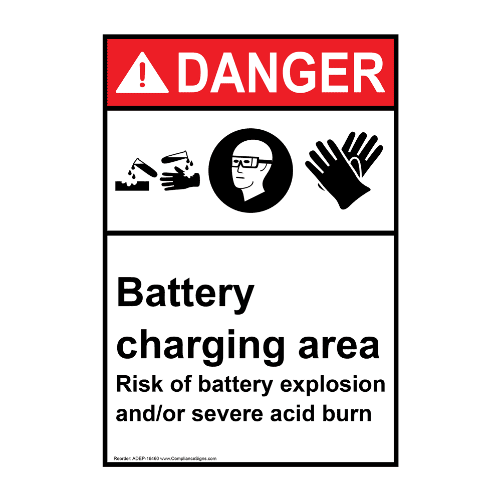 Vertical Battery Charging Area Sign - Symbol - ANSI DANGER