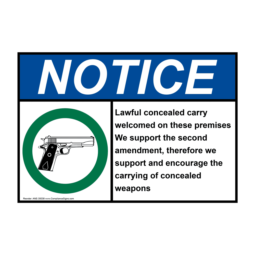 Notice Sign - Lawful Concealed Carry Welcomed - ANSI - Concealed Carry