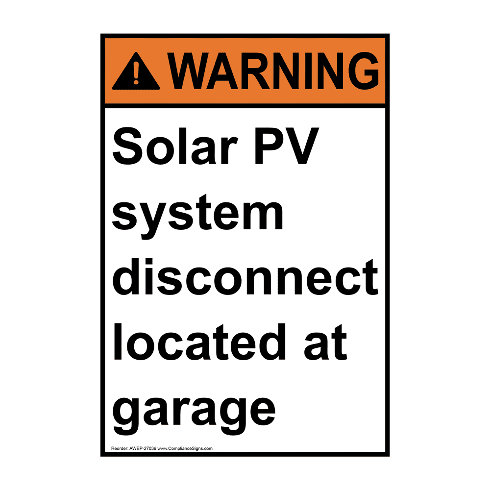 Vertical Solar Pv System Disconnect Located Sign - ANSI Warning