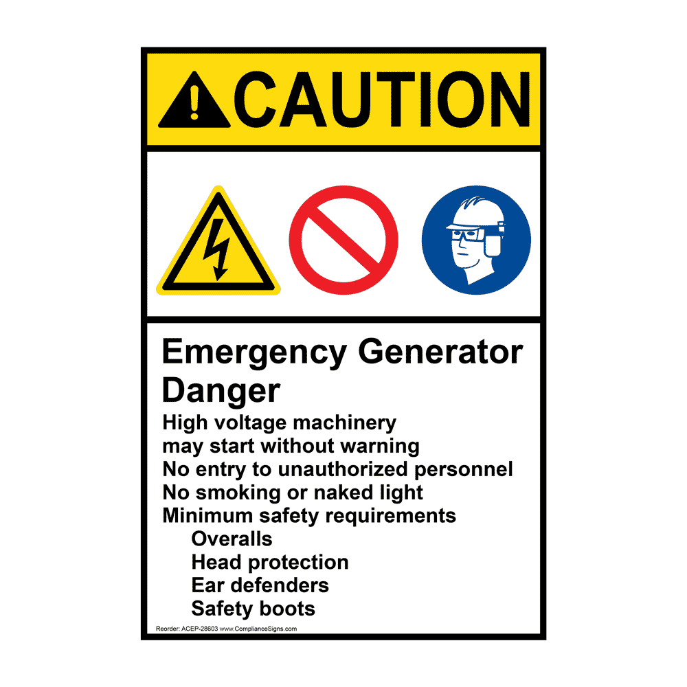 Vertical Emergency Generator Sign - ANSI Caution