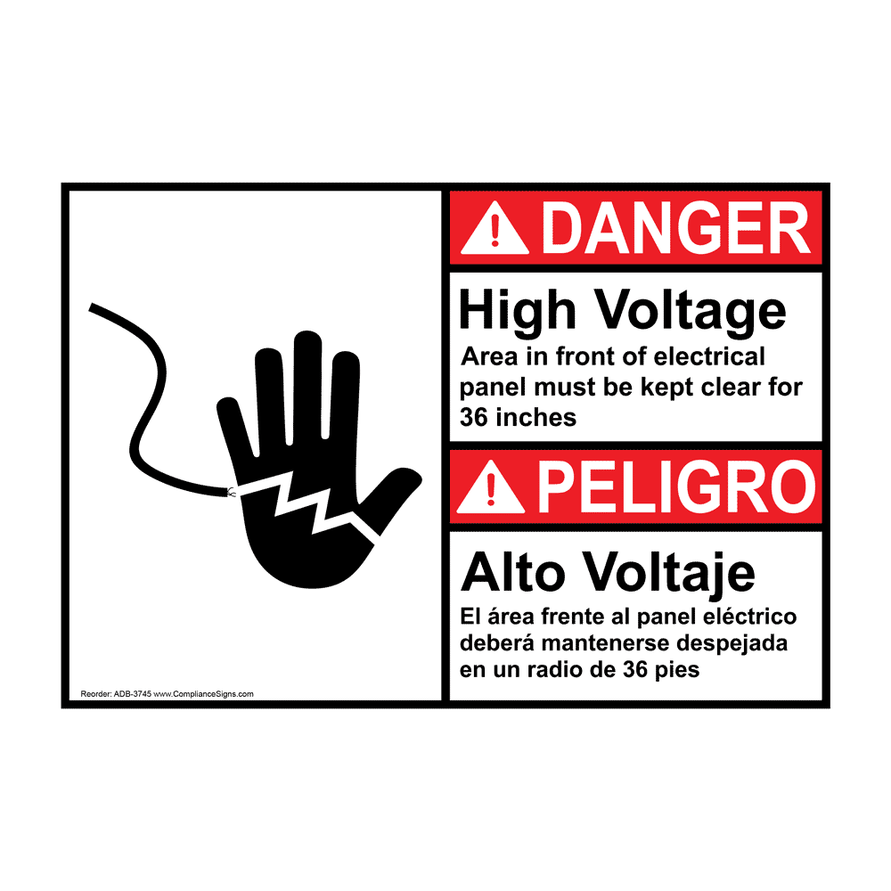 Danger Sign - Voltage Electrical Panel 36 Inches Bilingual Sign - ANSI