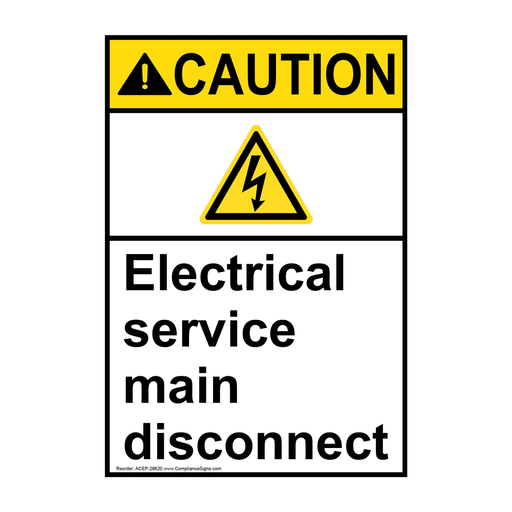 Vertical Electrical Service Sign - ANSI Caution - Emergency Shut Off