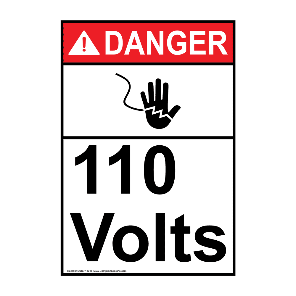 Vertical 110 Volts Sign - ANSI Danger - Electrical Voltage