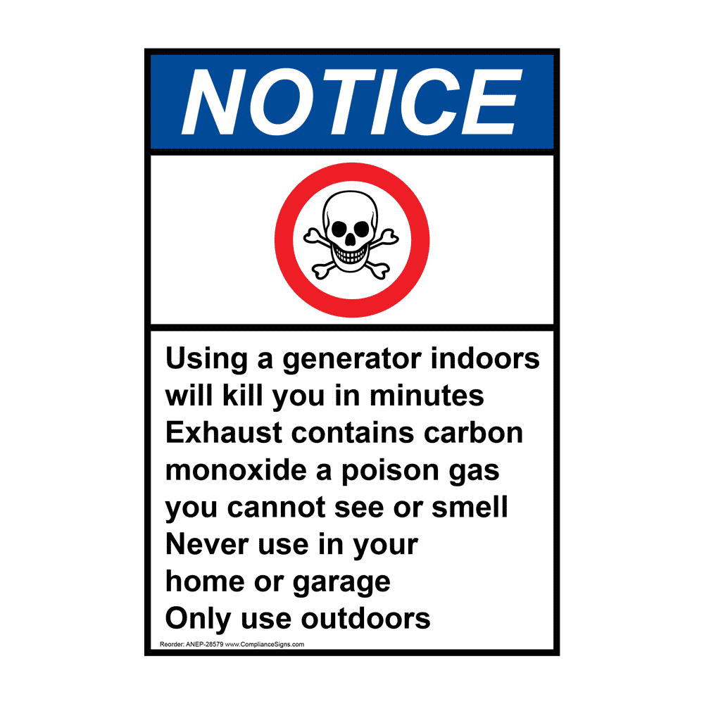 Vertical Using A Generator Sign - ANSI Notice - Chemical