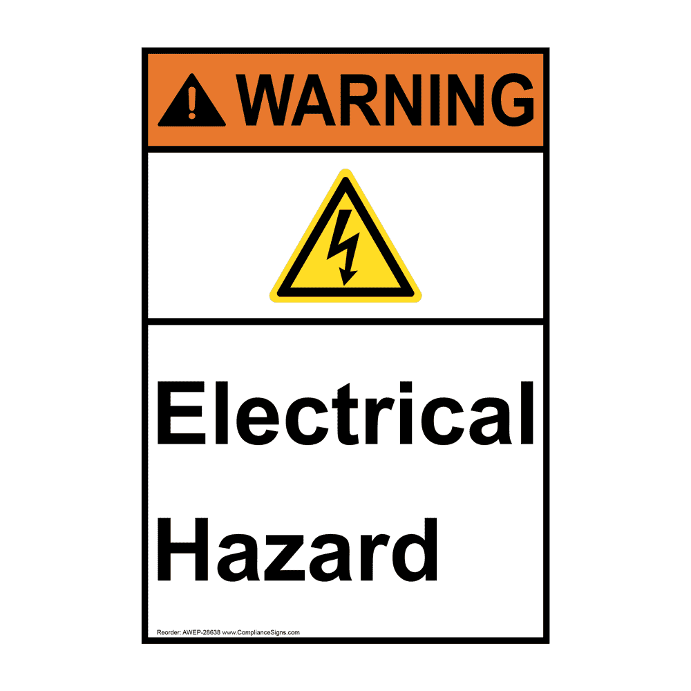 Vertical Electrical Hazard Sign - White - ANSI - US Made