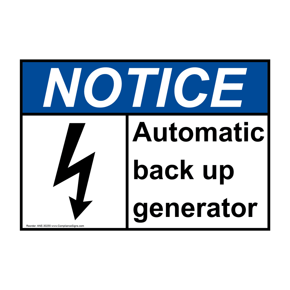 Notice Sign - Automatic Back Up Generator - ANSI