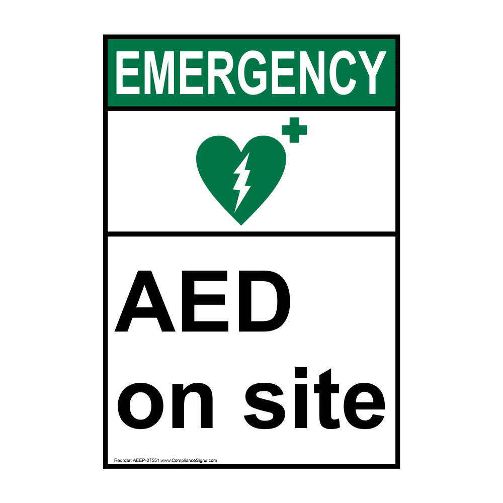 Vertical Aed On Site Sign - ANSI Emergency - First Aid