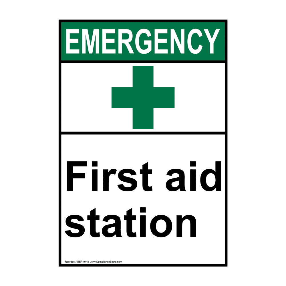 Vertical First Aid Station Sign - ANSI Emergency - First Aid