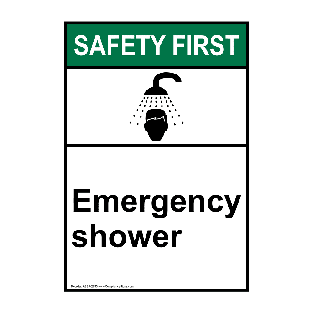 Vertical Emergency Shower Sign - ANSI Safety First - First Aid