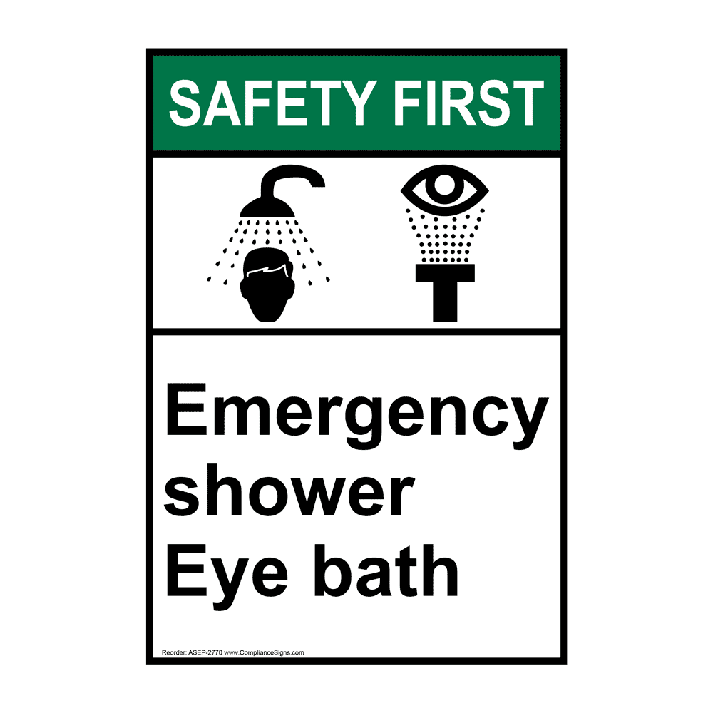 Vertical Emergency Shower Eye Bath Sign - ANSI Safety First - First Aid